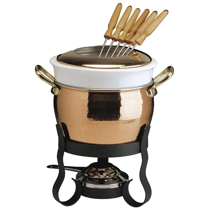 Exclusive copper fondue set with forks