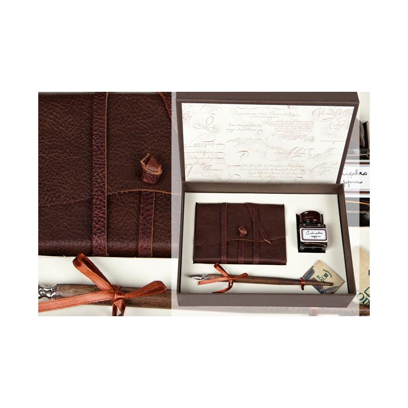 Classic set - leather notebook, pen and ink