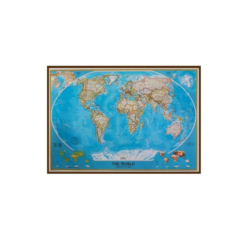 Stylish colored political map in a wooden frame